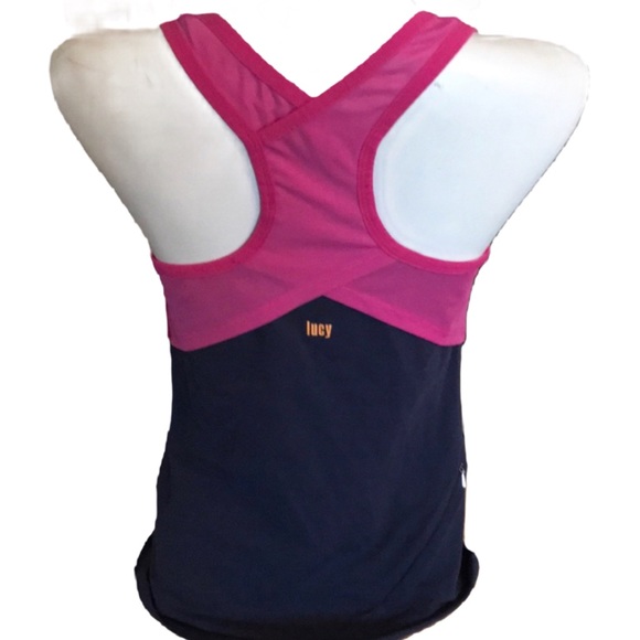Lucy | Tops | Lucy Yoga Running Tank Top Pink Blue Crisscross Racerback ...